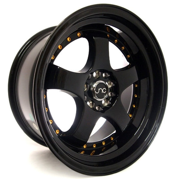 JNC017 Gloss Black w/ Gold Rivets | JNC Wheels | custom wheels collection