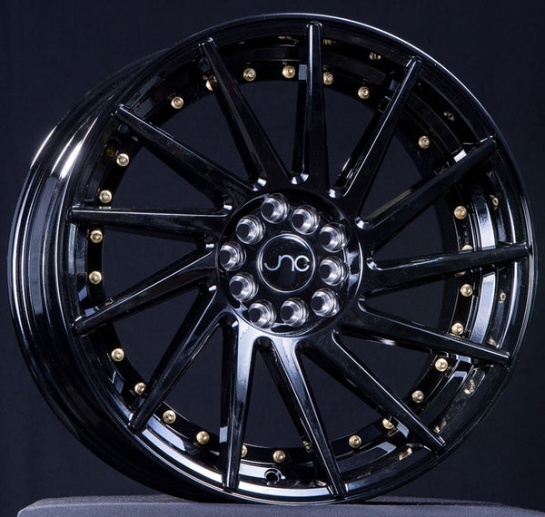JNC051 Gloss Black w/ Gold Rivets | JNC Wheels | custom wheels collection