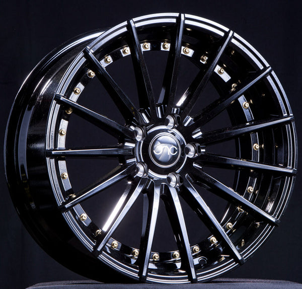 JNC042 Gloss Black Gold Rivets | JNC Wheels | custom wheels collection
